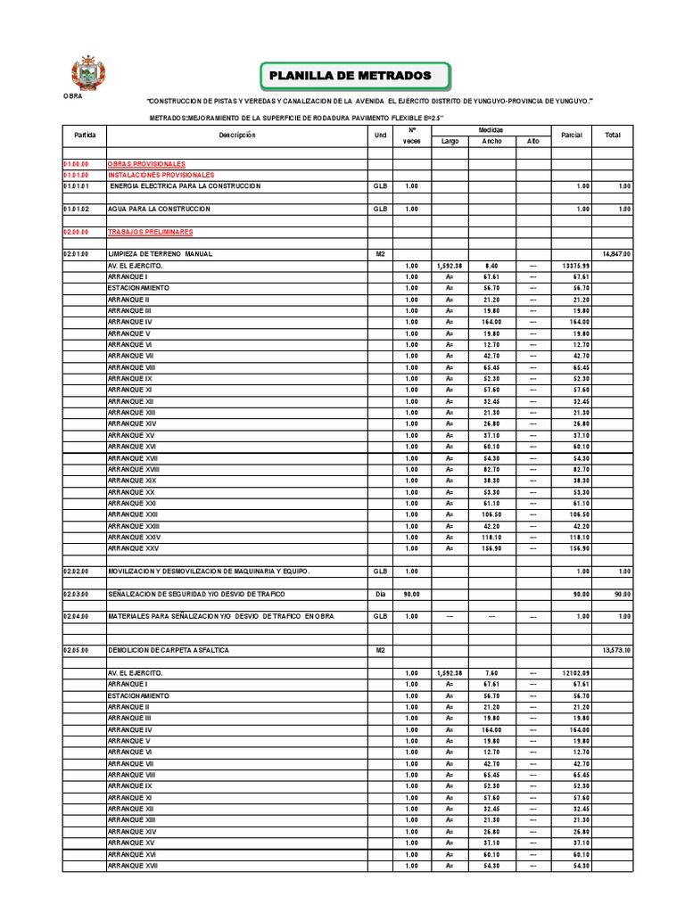 Metrados Pavimento | PDF