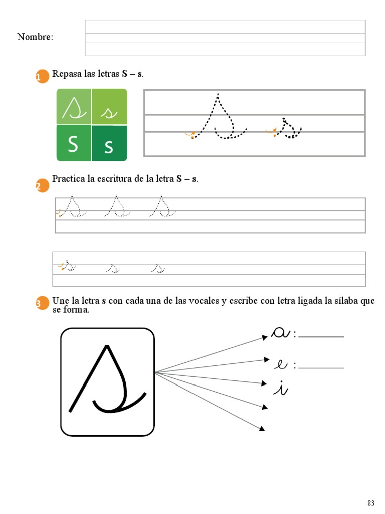 Escritura y sílabas con la letra S | PDF