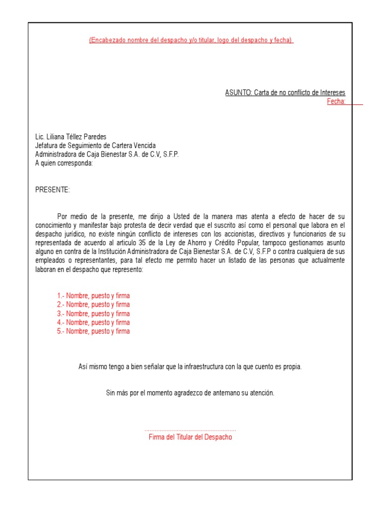 Carta de No Conflicto de Intereses | PDF