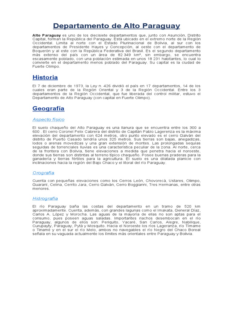 Departamento de Alto Paraguay | PDF