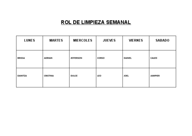 Rol de Limpieza Semanal | PDF