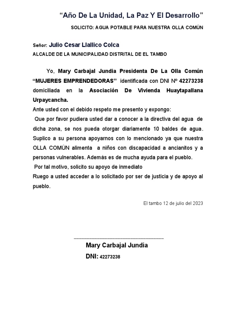 Solicitud Olla | PDF