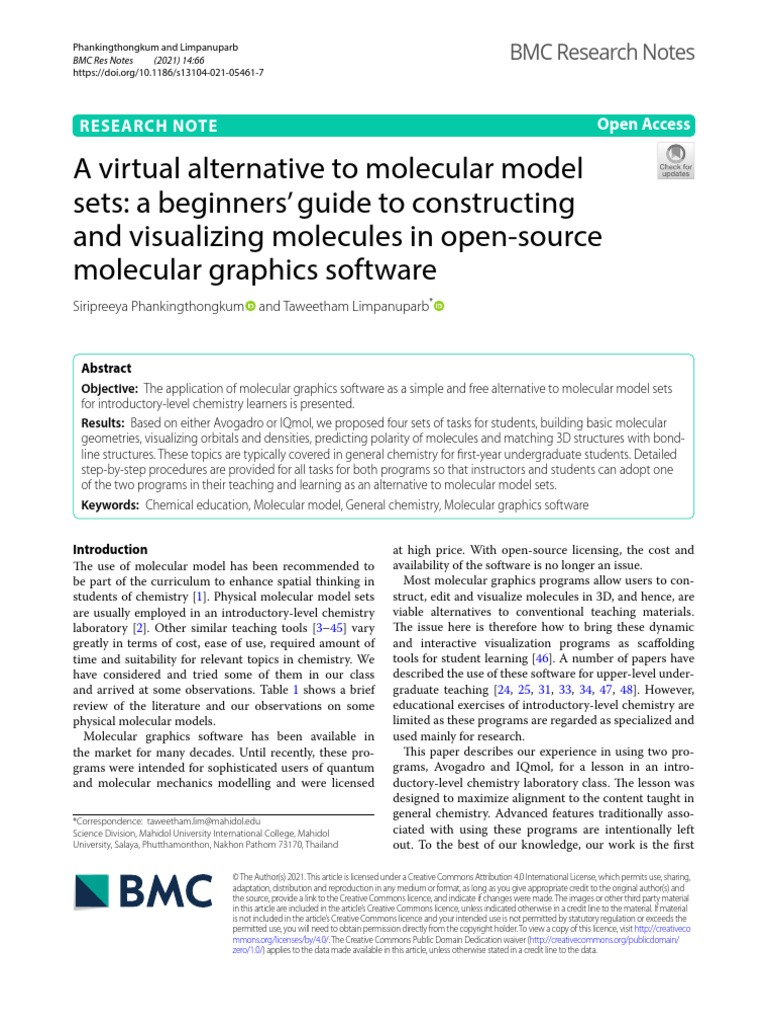 A Virtual Alternative To Molecular Model Sets: A Beginners' Guide To Constructing and ...
