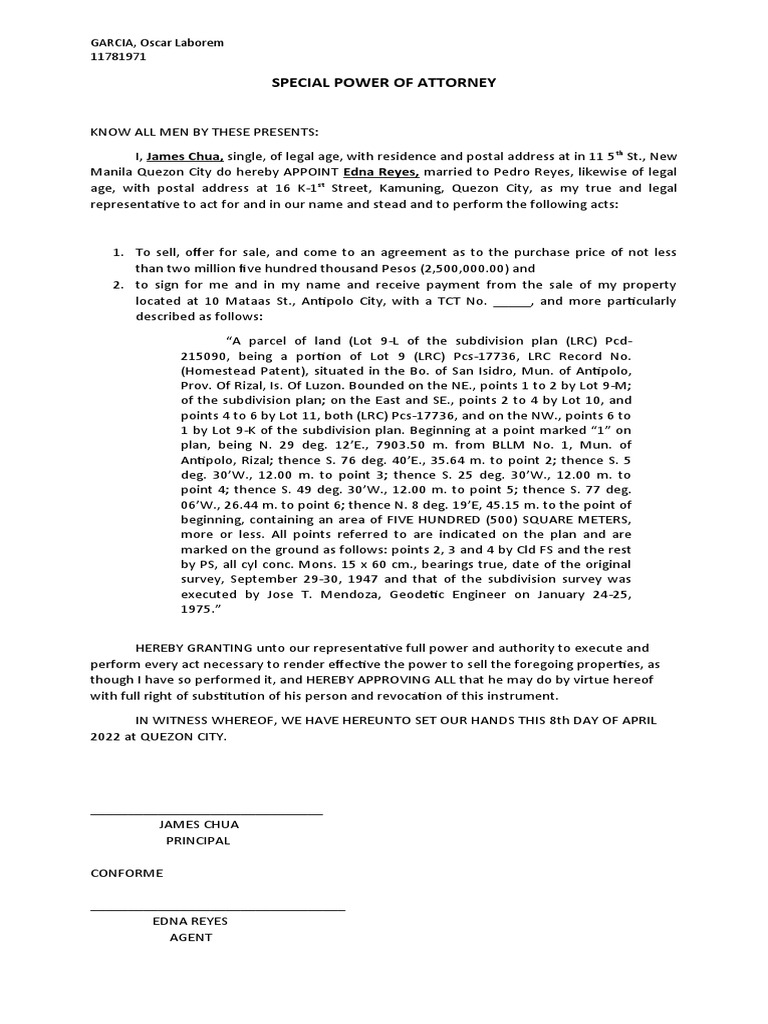 Special Power of Attorney for Property Sale | PDF | Common Law | Justice