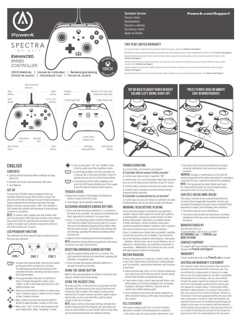 01 - Powera Spectra Infinity - Enhanced Wired Controller Xbox Manual ...