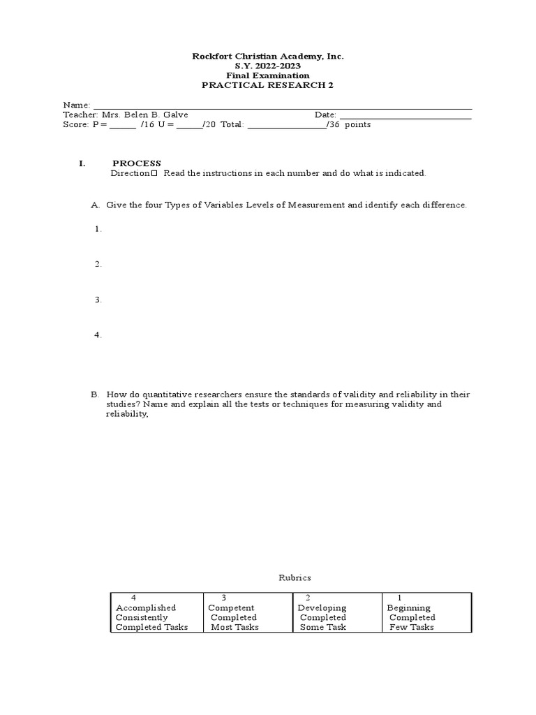PRACTICAL RESEARCH 2-Final Exam Corrected | PDF