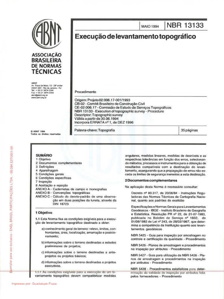 NBR 13133-Execução de Levantamento Topográfico | PDF