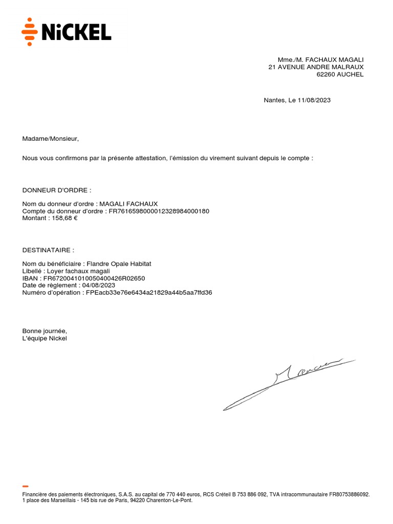 Attestation Virement | PDF