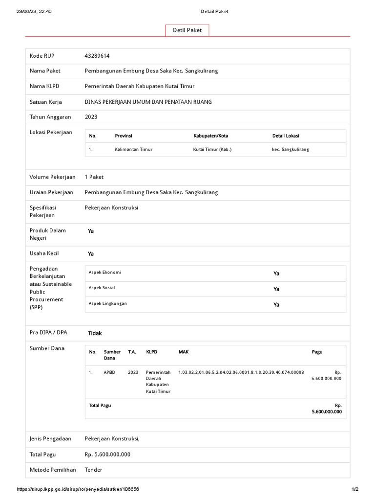 Rekap - Rencana Umum Pengadaan Embung Sangkulirang | PDF