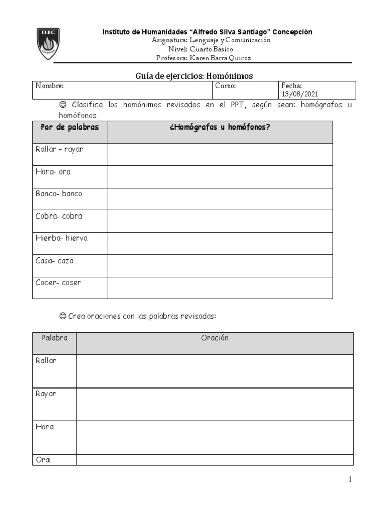 Guía de Ejercicios - Homófonos y Homógrafos | PDF