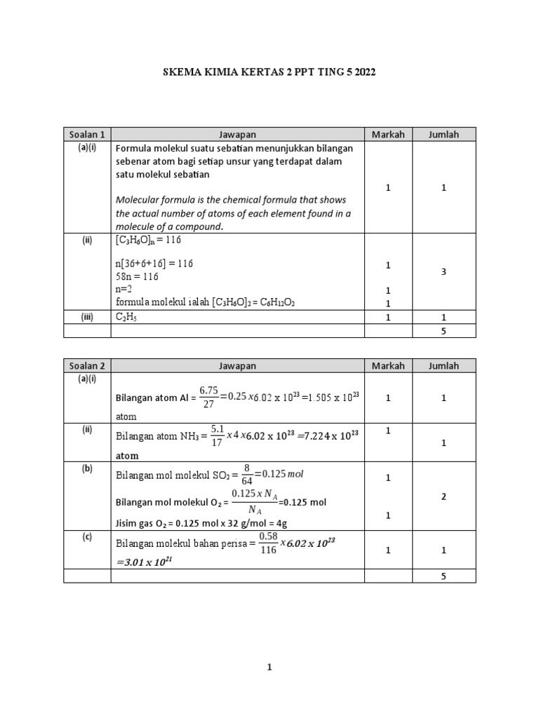 skema kimia kertas 2 ppt t5 2022 | PDF