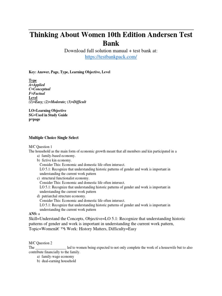 Thinking About Women 10th Edition Andersen Test Bank 1 | PDF | Social ...