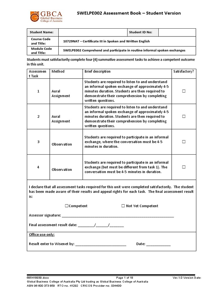 SWELPE002 Informal Exchange Assessment | PDF | Career & Growth