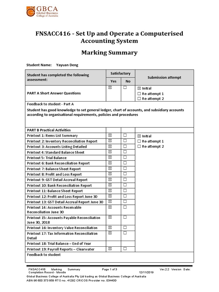 FNSACC416 Marking Summary - Completion Record | PDF | Balance Sheet ...