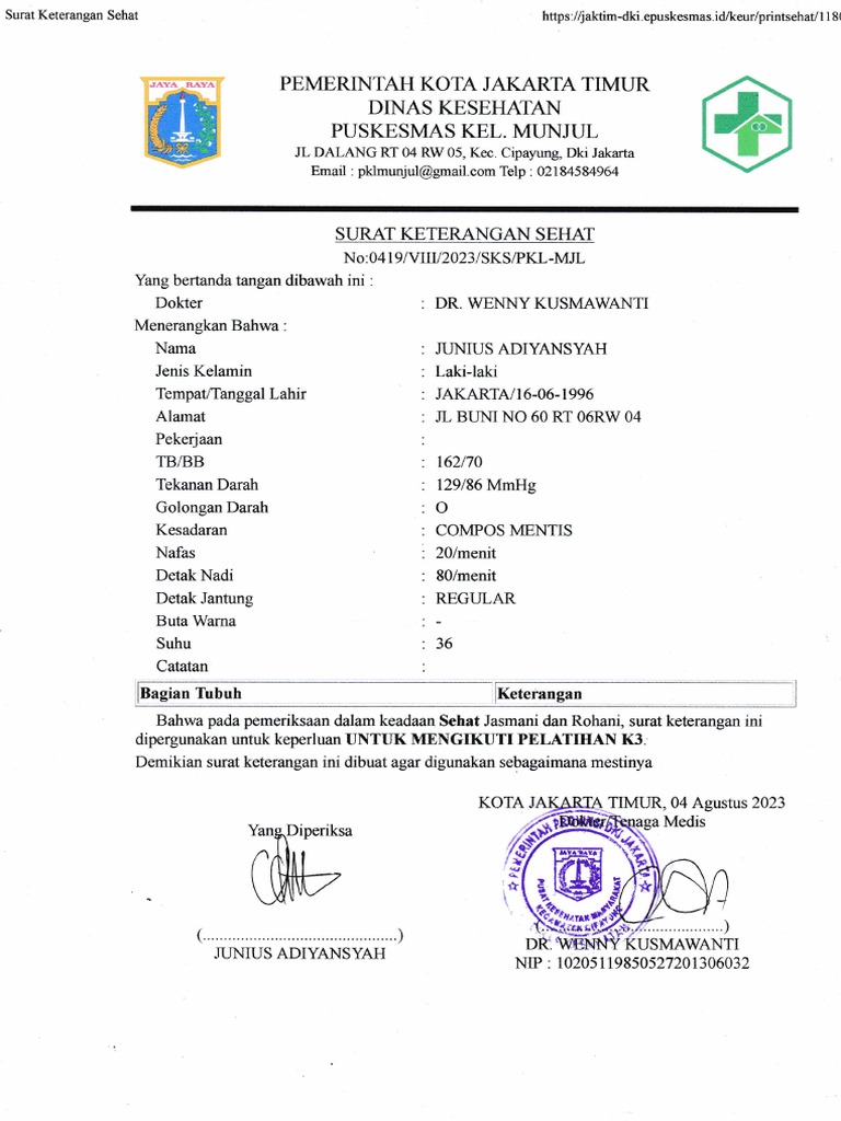 Surat Keterangan Sehat | PDF