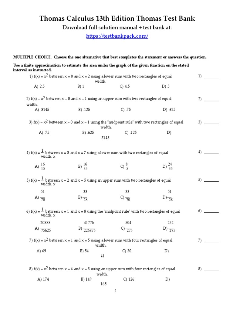 Thomas Calculus 13th Edition Thomas Test Bank 1 | PDF | Mathematics ...