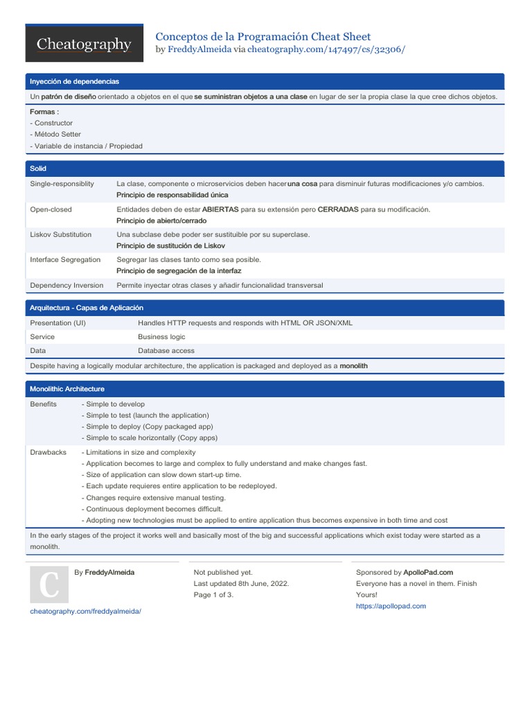 Conceptos de Programacion - Cheat Sheet | PDF