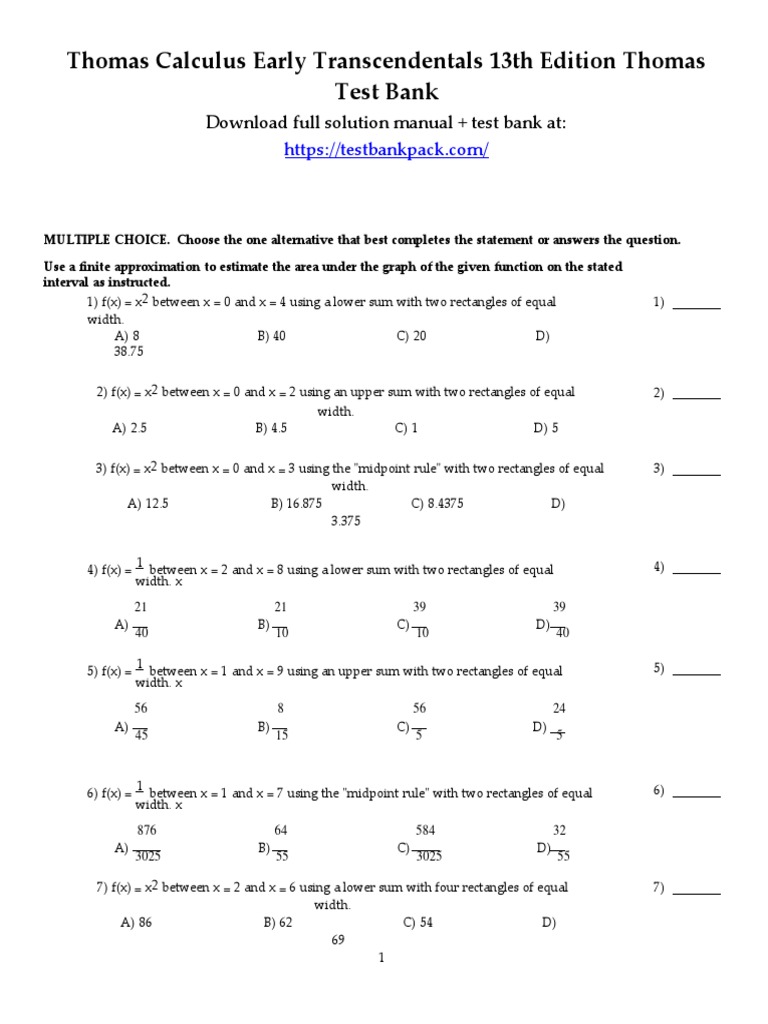 Thomas Calculus Early Transcendentals 13th Edition Thomas Test Bank 1 | PDF
