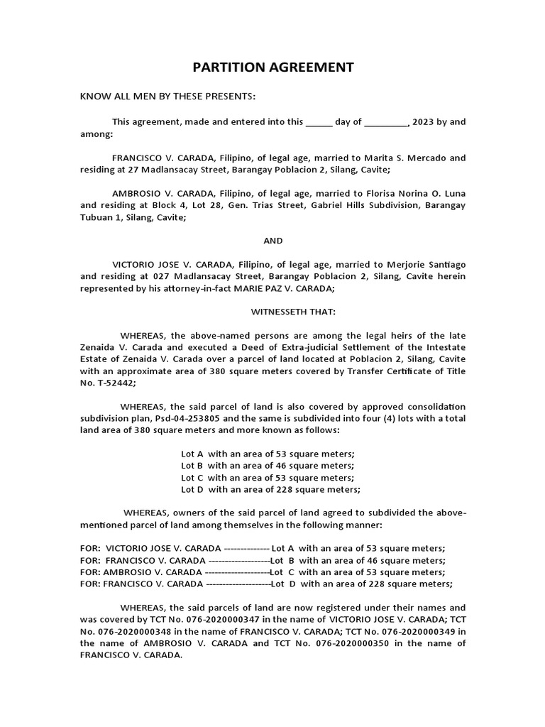 CARADA PARTITION AGREEMENT | PDF