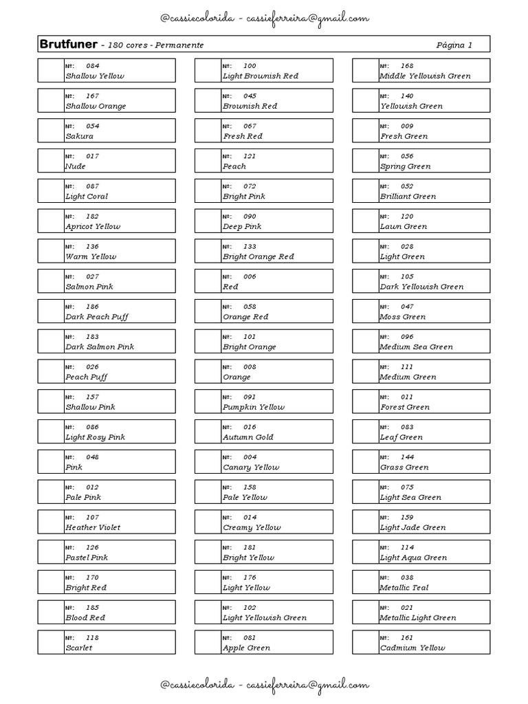 Tabela de Cores - Brutfuner - 180 Cores A4 | PDF