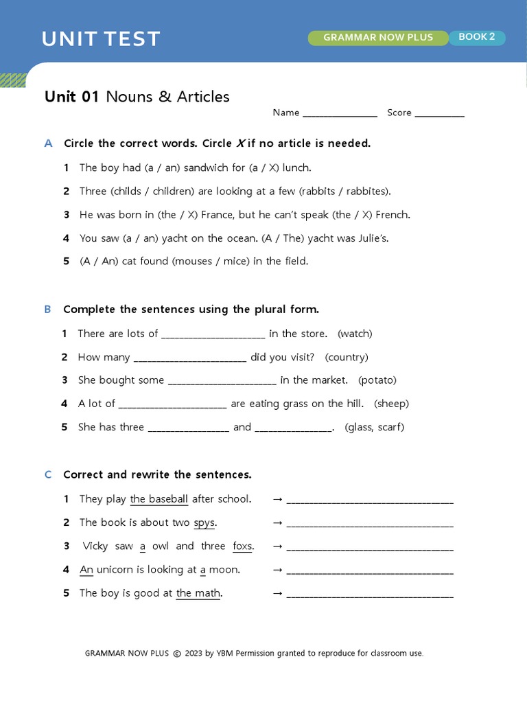 English Grammar Placement Test | PDF