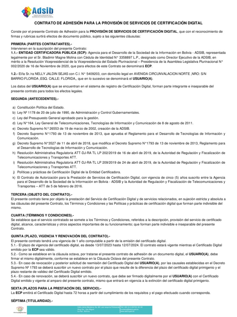 Contrato - 74529 - Nelly Jaldin Sejas | PDF | Internet | Justicia