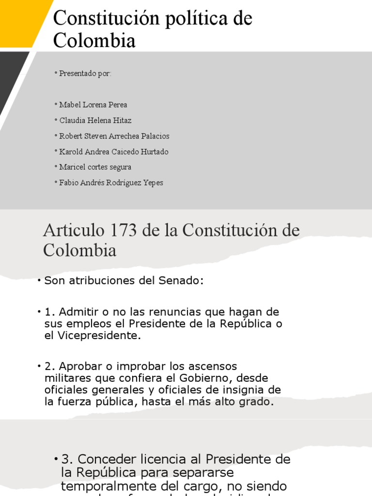 Constitución Política de Colombia Articulo 173 | PDF