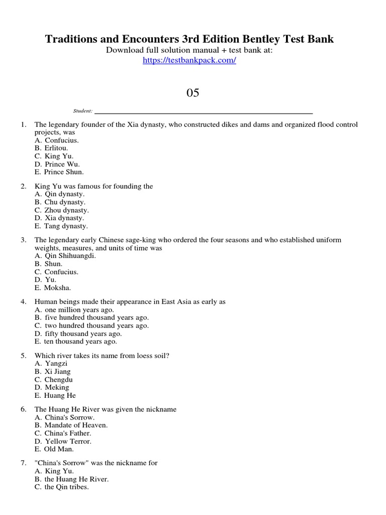 Traditions and Encounters 3rd Edition Bentley Test Bank 1 | PDF | Classics