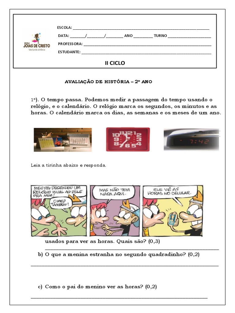 Prova De Historia Pdf Família Calendário