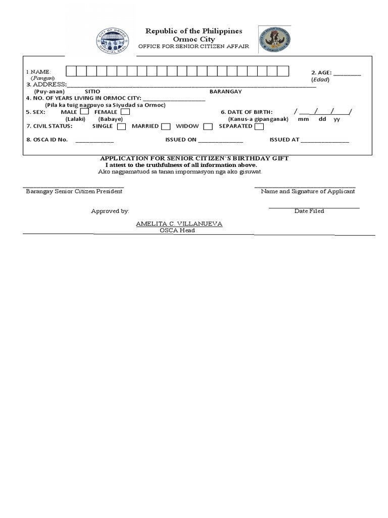 Senior Citizen Birthday Gift Form . | PDF