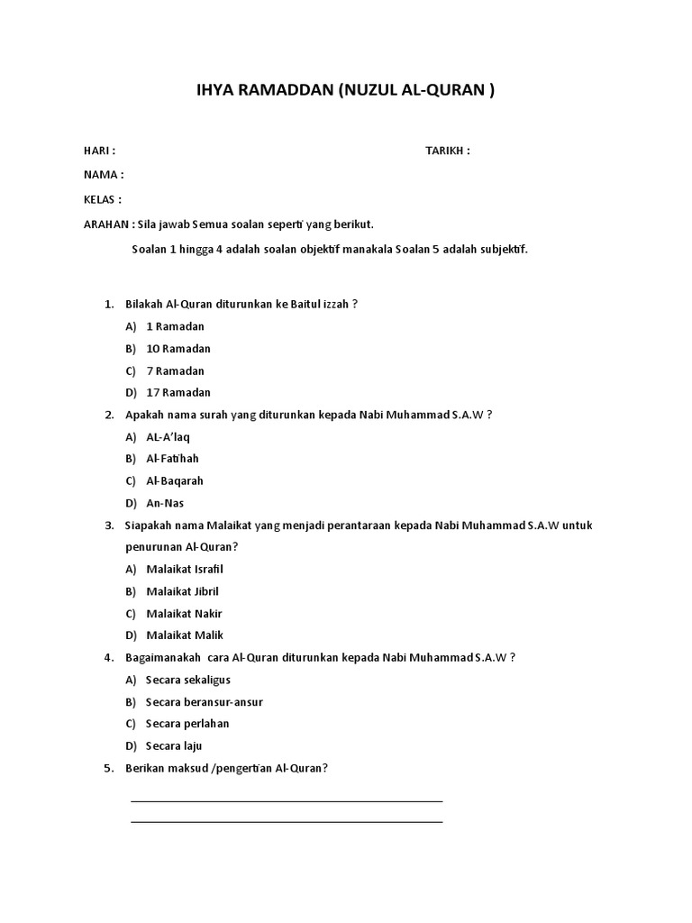 Kuiz Nuzul Al-Quran | PDF