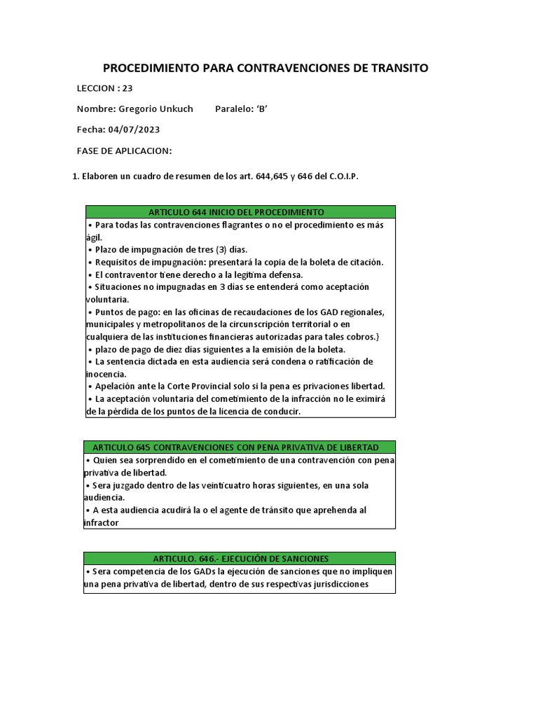 Procedimiento para Contravenciones de Transito | PDF