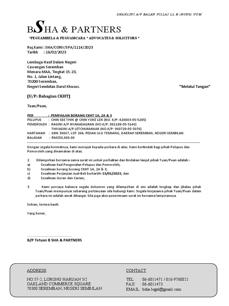 LETTER TO LHDN-CHIN SEE THIN at CHIN YOKE LEN | PDF | Bisnis ...