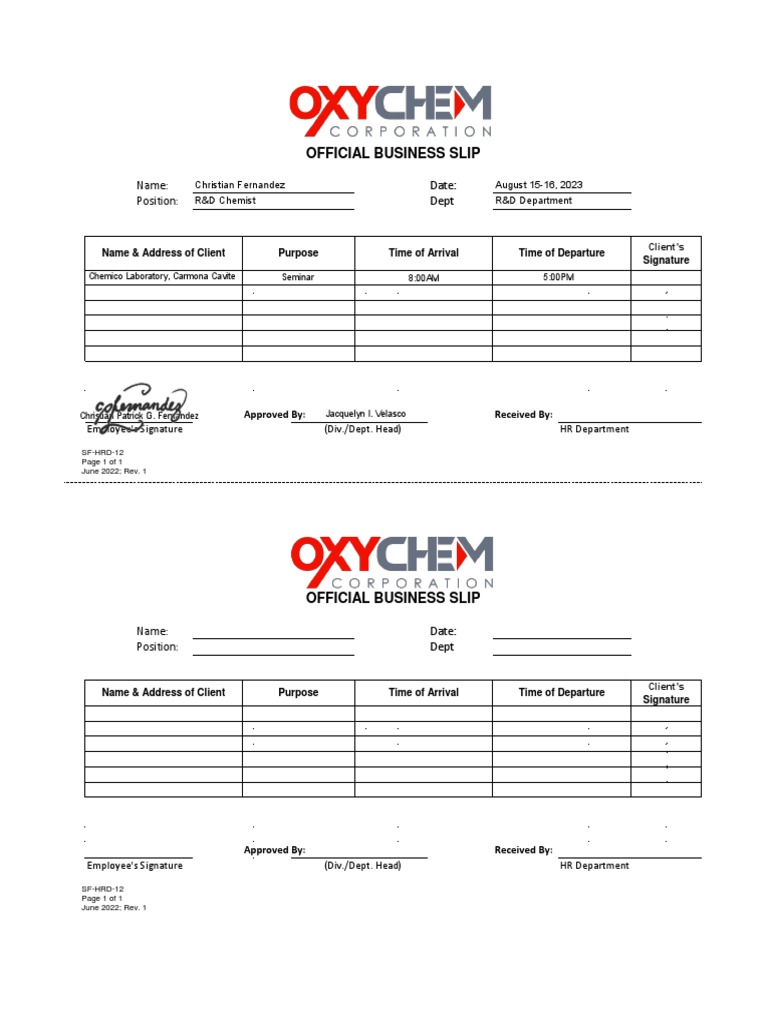 Official Business Slip Form | PDF