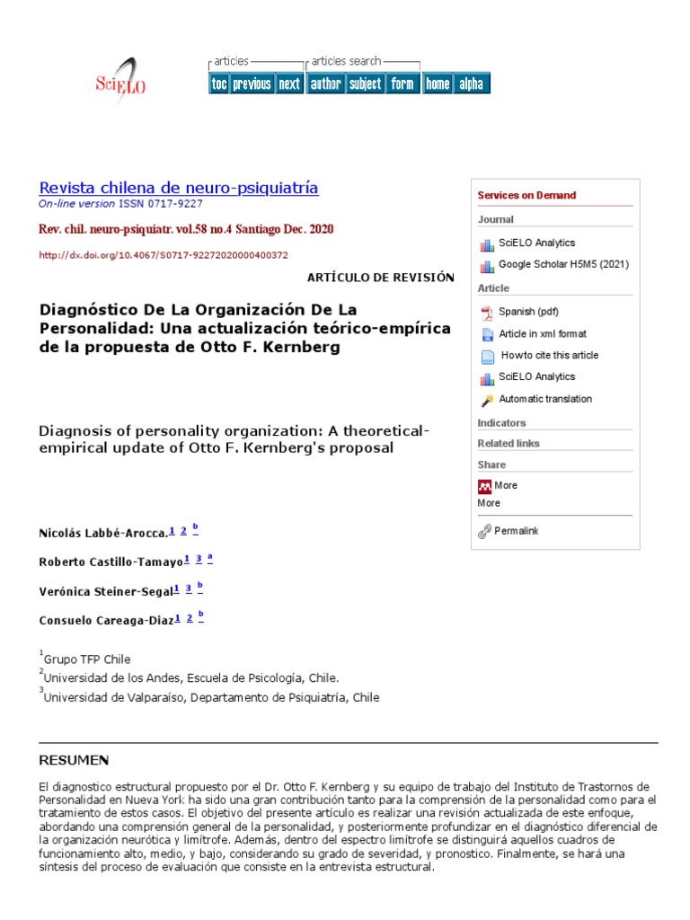 Diagnosis of Personality Organization_ a Theoretical-empirical Update ...