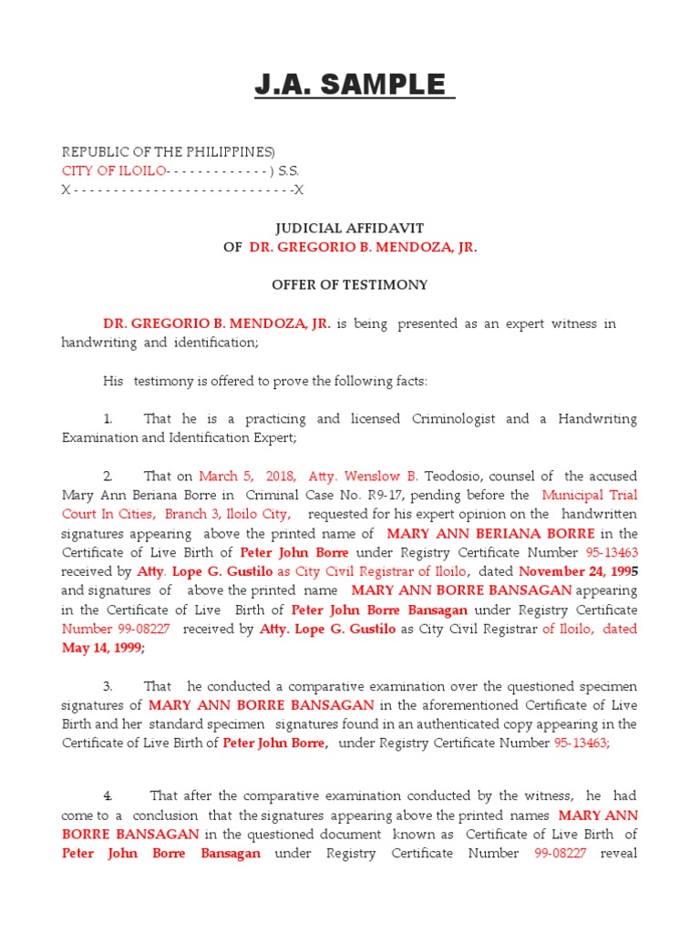 Judicial Affidavit Sample | PDF | Testimony | Perjury