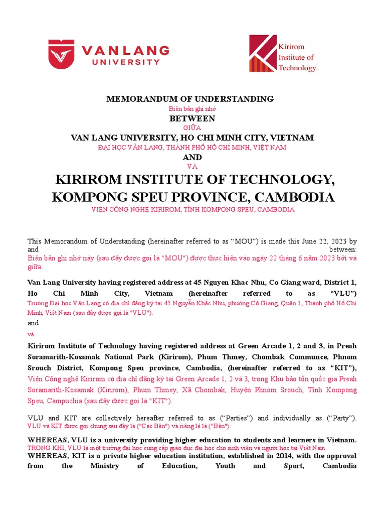 KIT - VLU MOU (Amended 21 VI 1690788246 | PDF