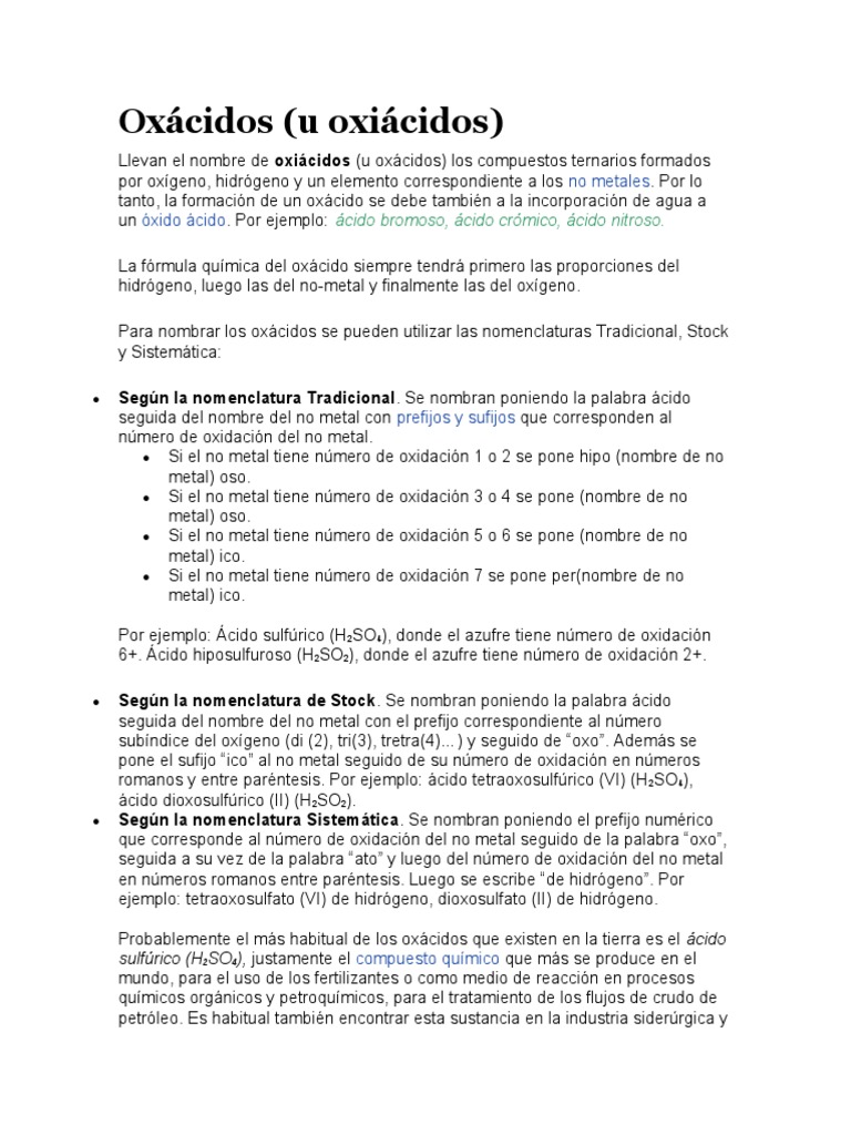 Oxácidos Nomenclatura | Descargar gratis PDF | Ácido | Química