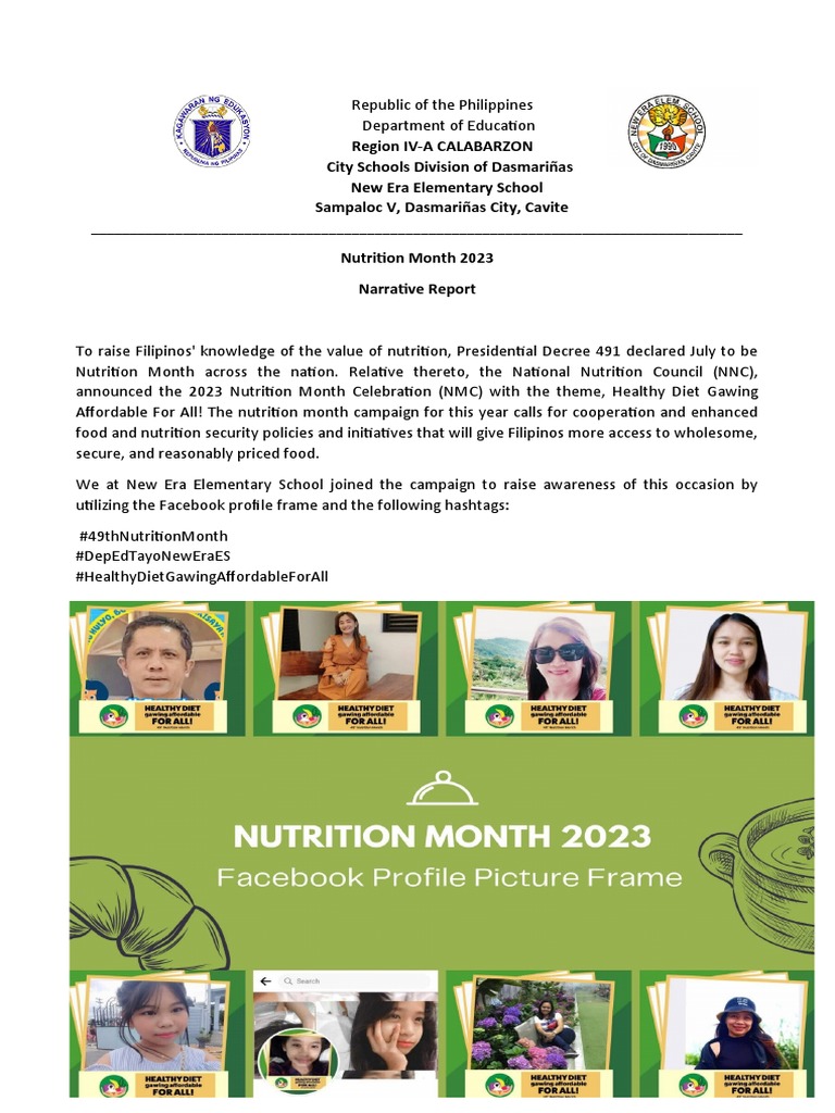 Narrative Report Nutrition Month 2023 | PDF | Sustainability | Healthy Diet