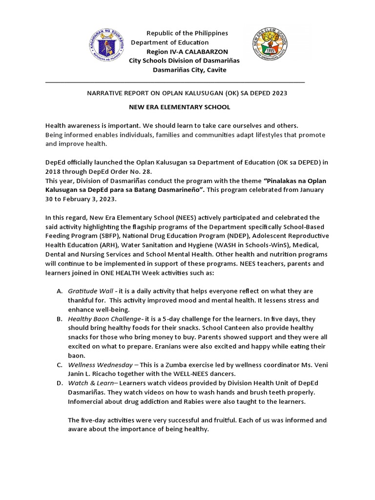 Narrative Report OK Sa DEPED 2023 | PDF