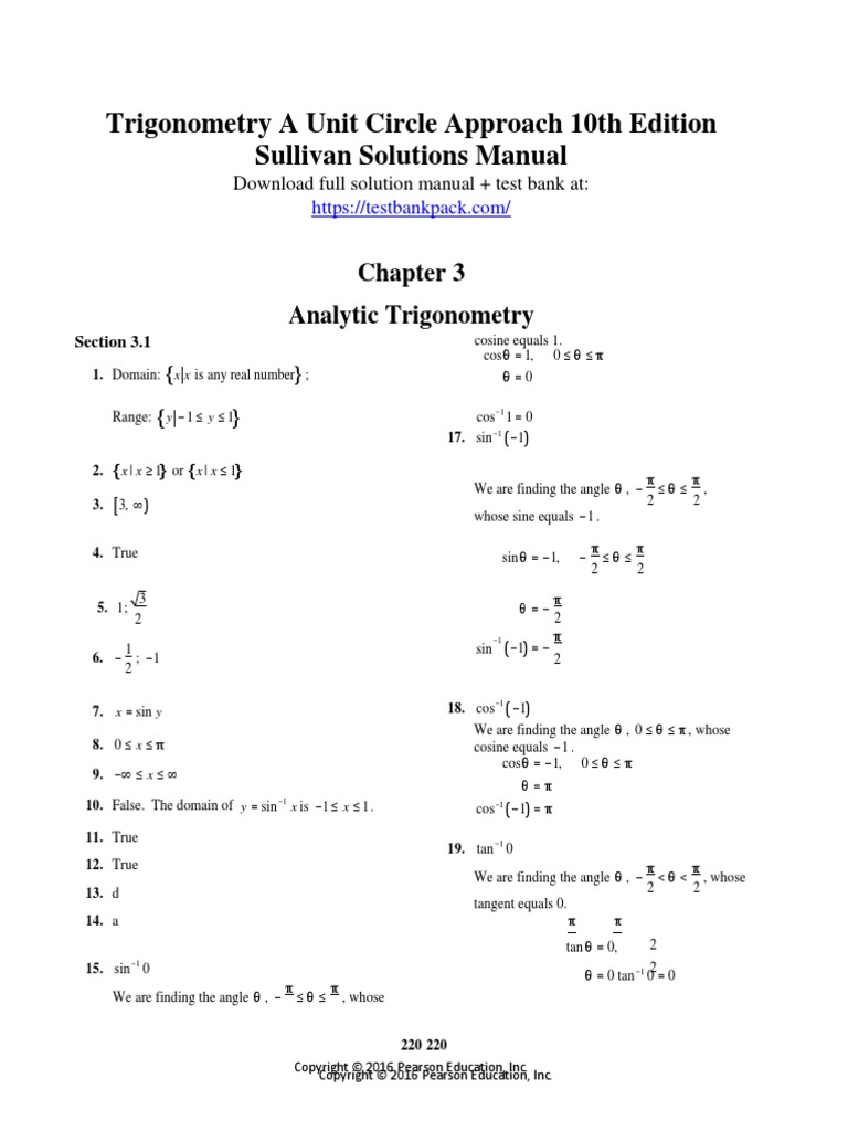 Trigonometry A Unit Circle Approach 10th Edition Sullivan Solutions ...