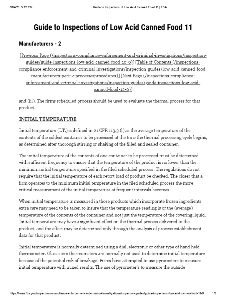 Guide To Inspections of Low Acid Canned Food 11 - FDA | PDF