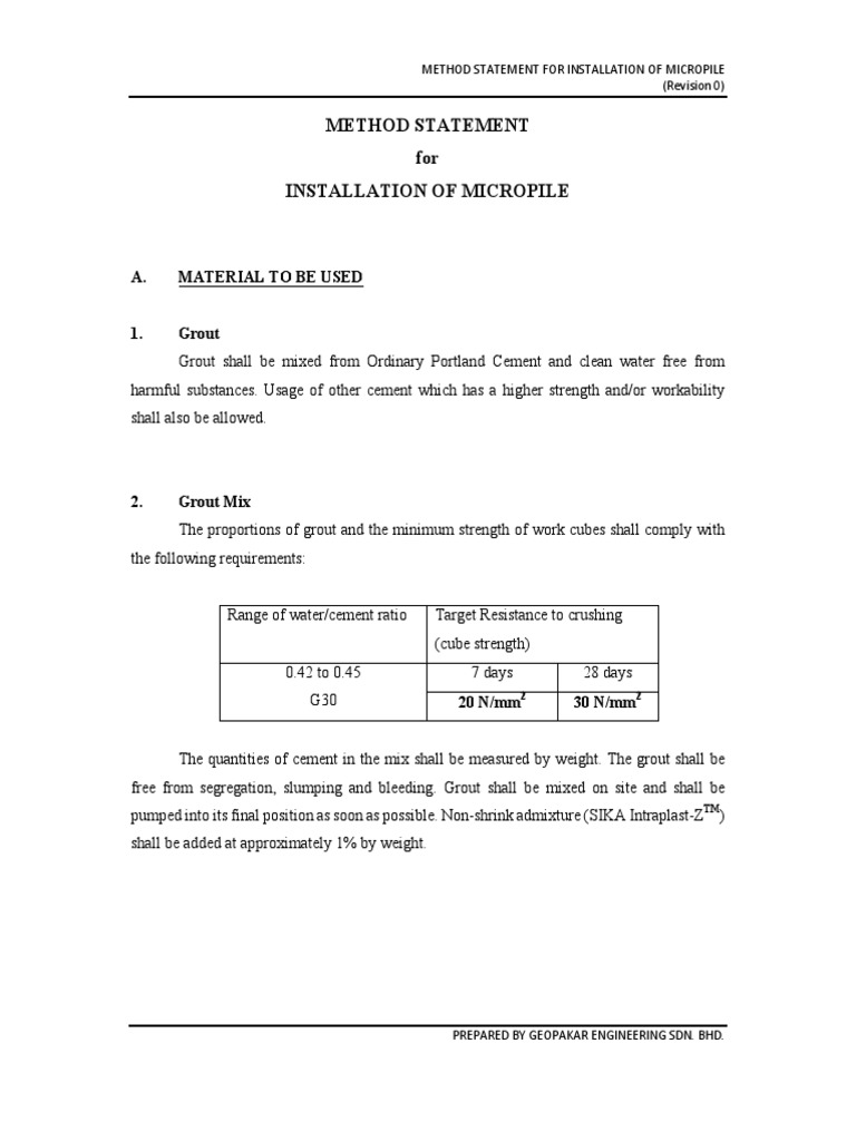 MS For Installation of Micropile at Muar For Century Water | PDF