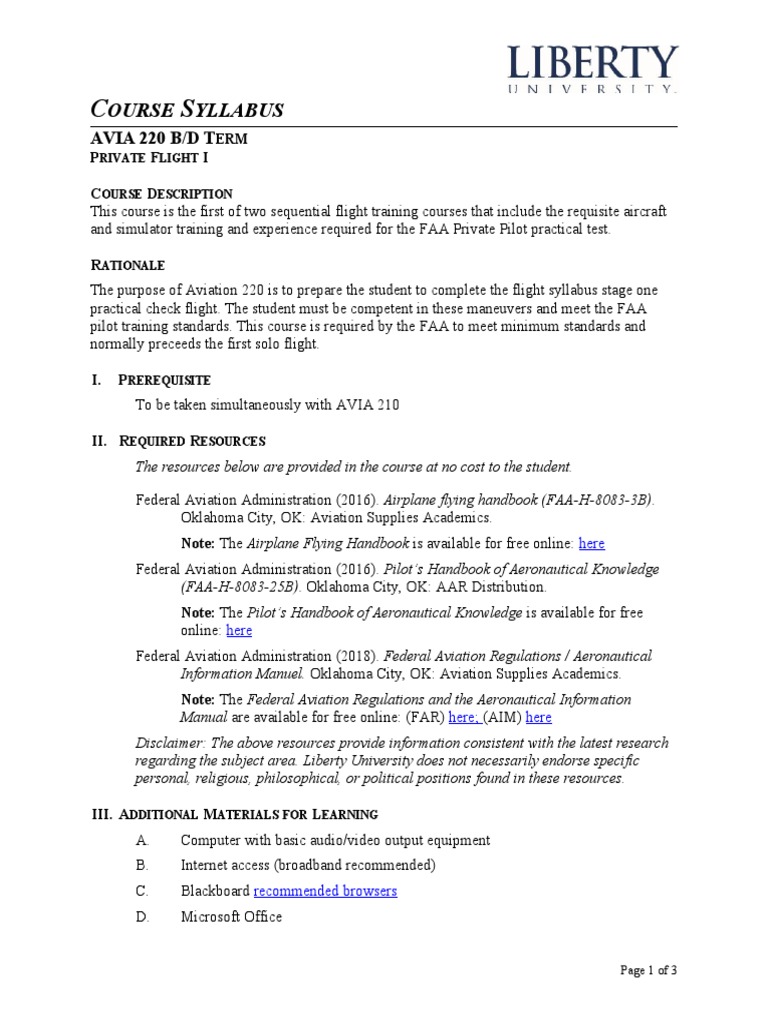 220 8wk Syllabus 09302018 | PDF | Federal Aviation Administration ...