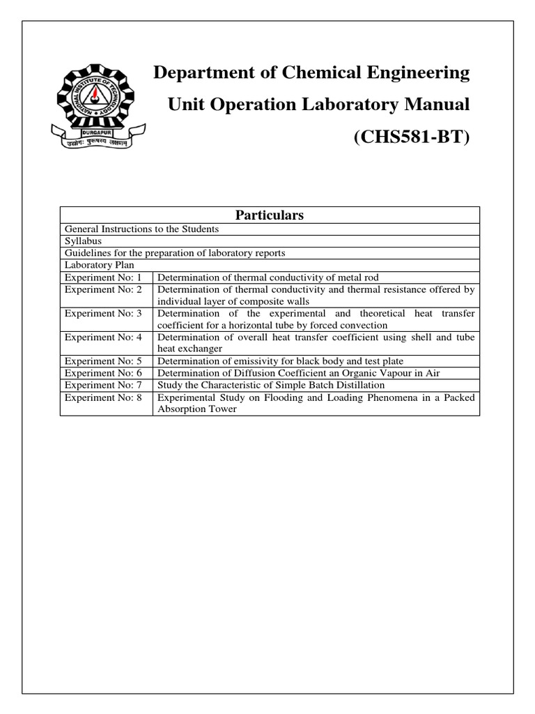 Unit Operation Laboratory Manual (CHS581-BT) | PDF | Heat Transfer ...
