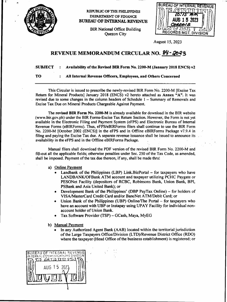 RMC No. 84-2023 | PDF