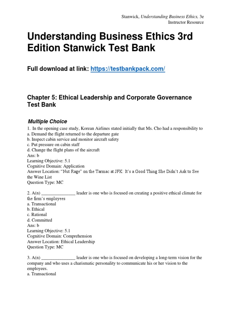 Understanding Business Ethics 3rd Edition Stanwick Test Bank 1 | PDF ...
