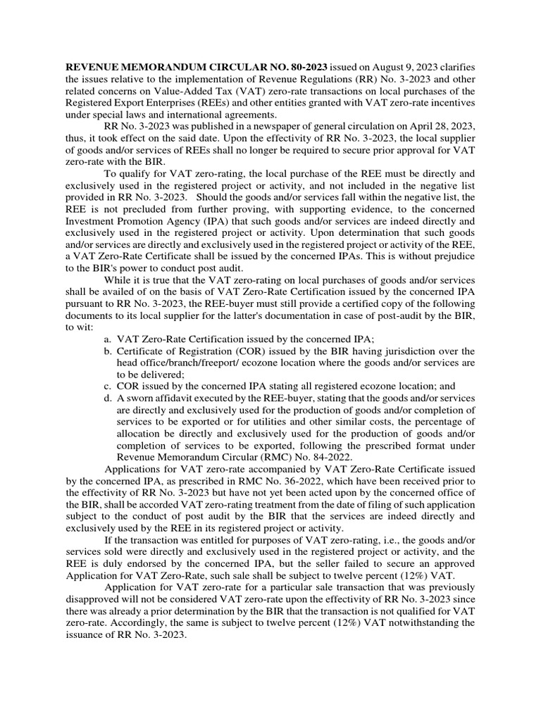 RMC No. 80-2023 (Digest) | PDF