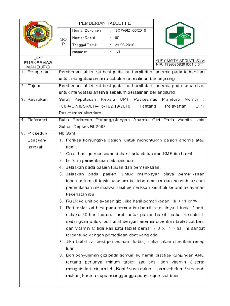6 Sop PEMBERIAN TABLET FE | PDF