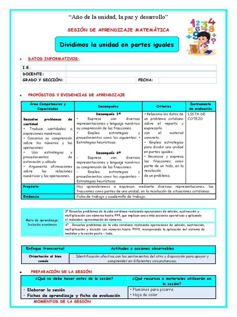 IV Ses Mate Mart 15 Dividimos La Unidad en Partes Iguales | PDF ...